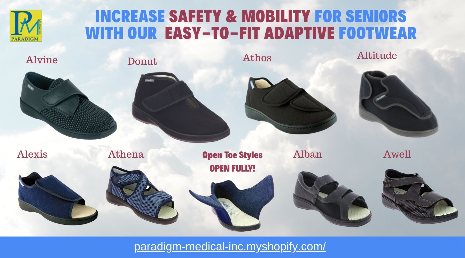 Easy-to-Fit Open and Closed Toe Adaptive Footwear for increased indoor